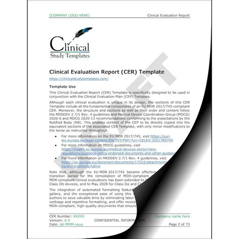 Clinical Evaluation Report Cer Template Clinical Study Templates