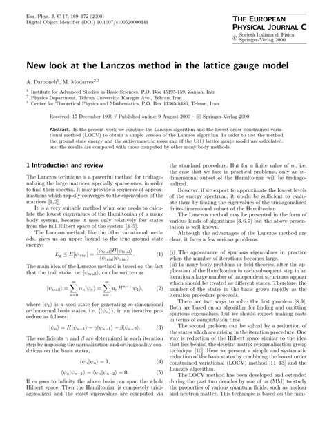 Pdf New Look At The Lanczos Method In The Lattice Gauge Model