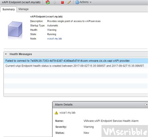 Vmware Vapi Endpoint Service Health Alarm Health Center