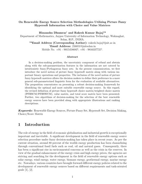 Pdf On Renewable Energy Source Selection Methodologies Utilizing