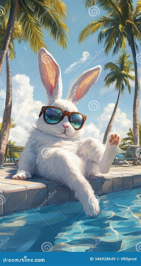 Cool Rabbit Lounging By The Pool Wearing Sunglasses Stock Image Image