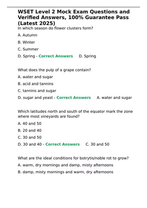 Wset Level 2 Mock Exam Questions And Verified Answers 100 Guarantee Pass Latest 2025 Wset