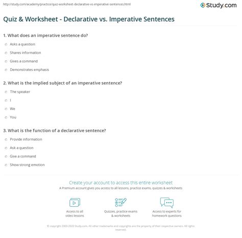 Quiz And Worksheet Declarative Vs Imperative Sentences