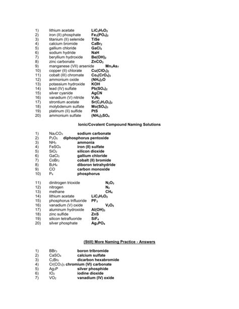 Naming Ionic And Covalent Compounds Practice Slideshare