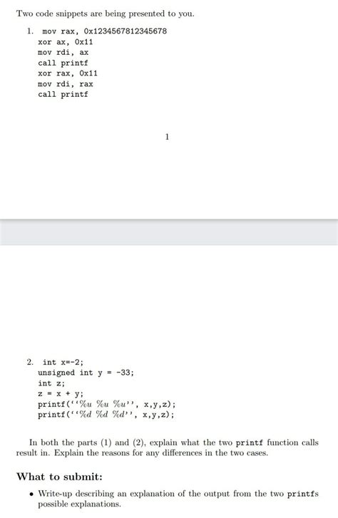 Solved Two Code Snippets Are Being Presented To You 1 Mov