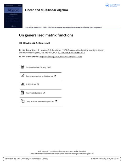 Pdf On Generalized Matrix Functions