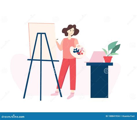 Drawing Online Class Concept Young Cute Woman Learns How To Draw The