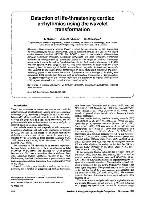 Pdf Detection Of Life Threatening Cardiac Arrhythmias Using The