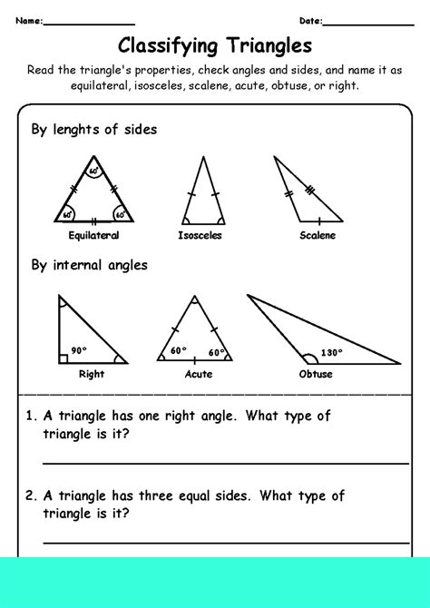 Classifying Triangles 5th Grade Worksheet Name Date Classifying