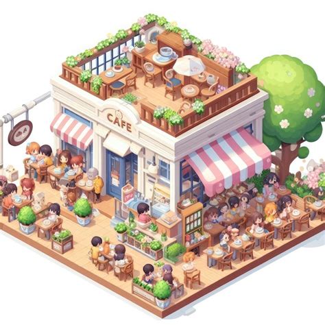 Premium Photo Cute Cafe In Isometric Style
