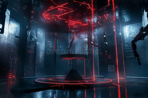 a dark sci fi chamber 3d background featuring a levitating podium