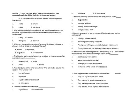 Perdev Pretest 2 Pdf Adolescence Self Esteem