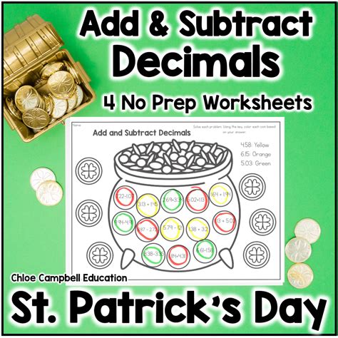 St Patricks Day Adding And Subtracting Decimals 5th Grade Math