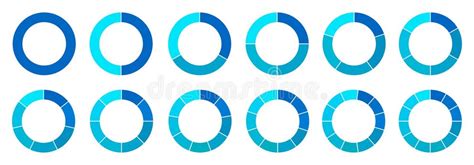 Pie Chart Set Segmented Circle Icons Circle Diagram With Sections Or Parts Stock Vector