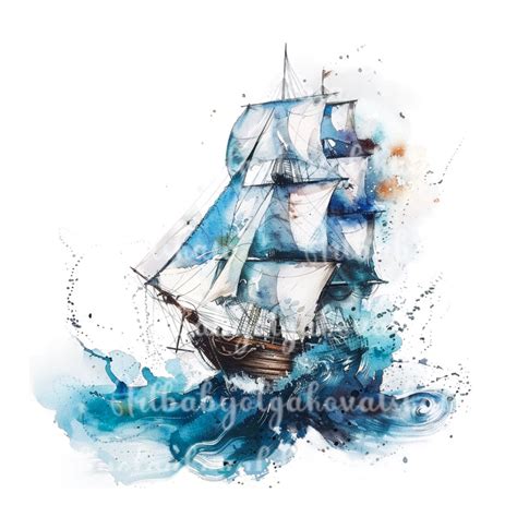 Watercolor Ship Png Clip Art Digital Download Etsy