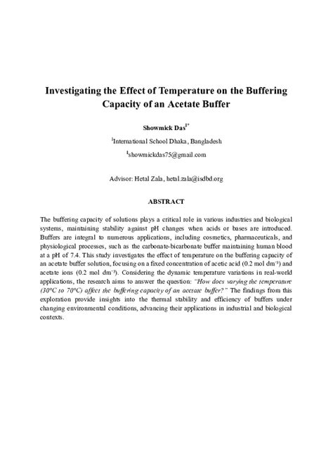 Pdf Investigating The Effect Of Temperature On The Buffering Capacity