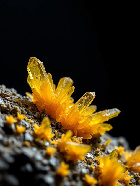 Radiant Yellow Crystals Sparkling Against A Dark Background In Natures