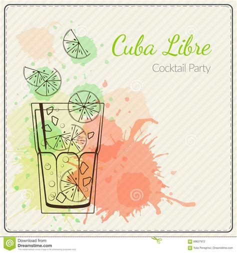 Cuba Libre Cocktail Poster With Watercolor Splashs And Lime Slices