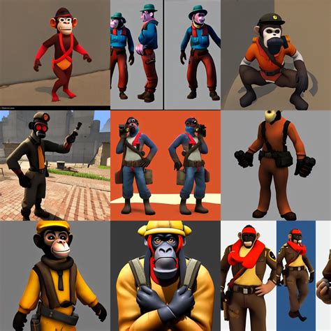 A Monkey As The Team Fortress 2 Scout Model Rendered Stable