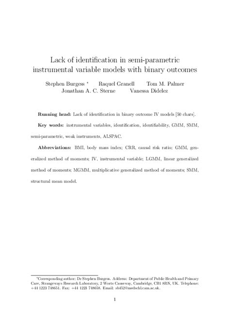 pdf lack of identification in semi parametric instrumental variable