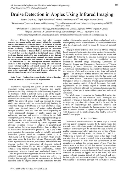 Pdf Bruise Detection In Apples Using Infrared Imaging