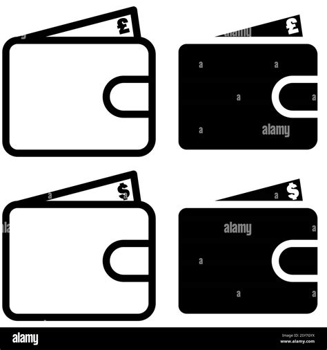 Leather Open Wallet Icon In Black And White With Pound And Dollar Symbol Personal Finance