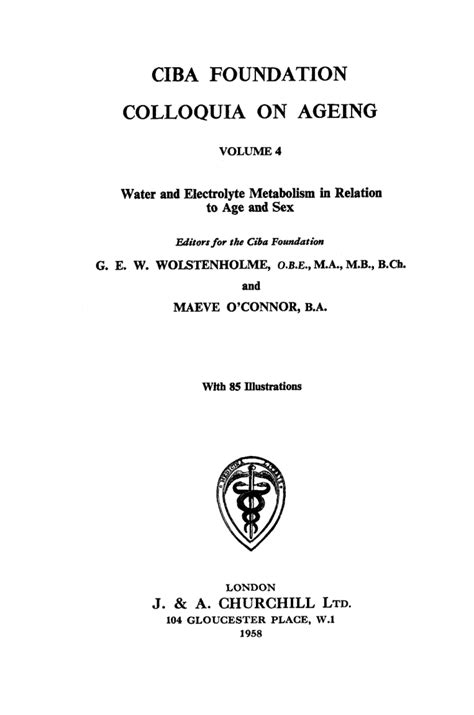 Water And Electrolyte Metabolism In Relation To Age And Sex Volumr 4