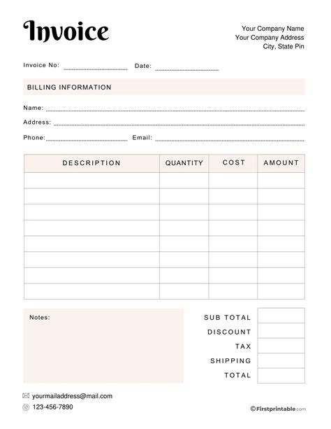 Free Invoice Template Blank Printable Download