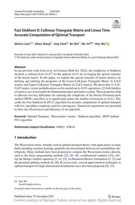 fast sinkhorn ii collinear triangular matrix and linear time accurate computation of optimal