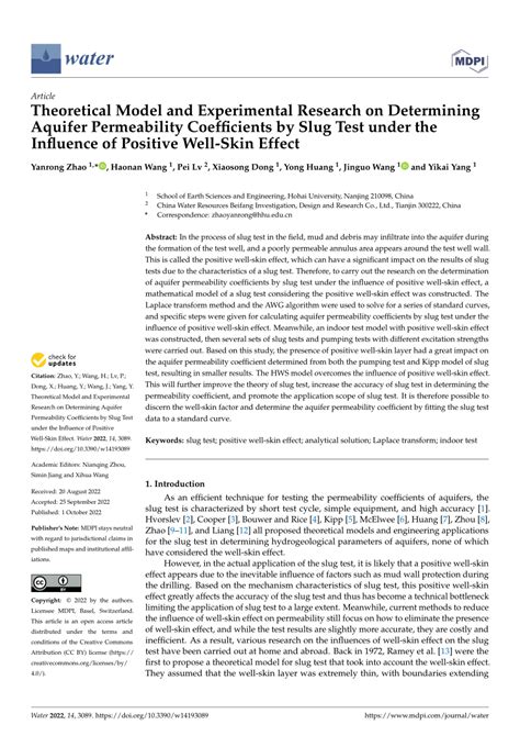 Pdf Theoretical Model And Experimental Research On Determining Aquifer Permeability