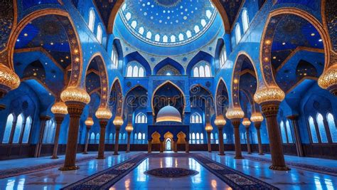 Majestic Grand Mosque Interior With Symmetrical Layout And Central Dome Stock Illustration