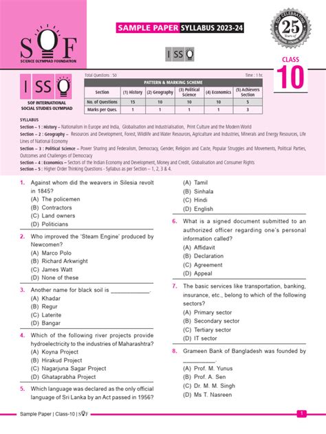 Isso Sample Paper Class 10 Pdf Economies
