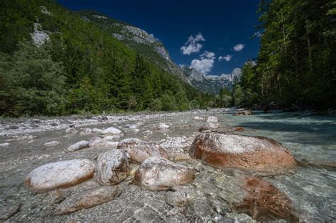 Picturesque River Meanders Vibrant Green Valley Surrounded Majestic