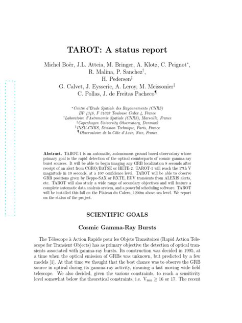 tarot a status report pdf astronomy physical phenomena