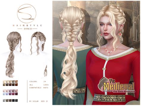 Женская прическа Ye Medieval Curly Braid Hairstyle для Симс 4