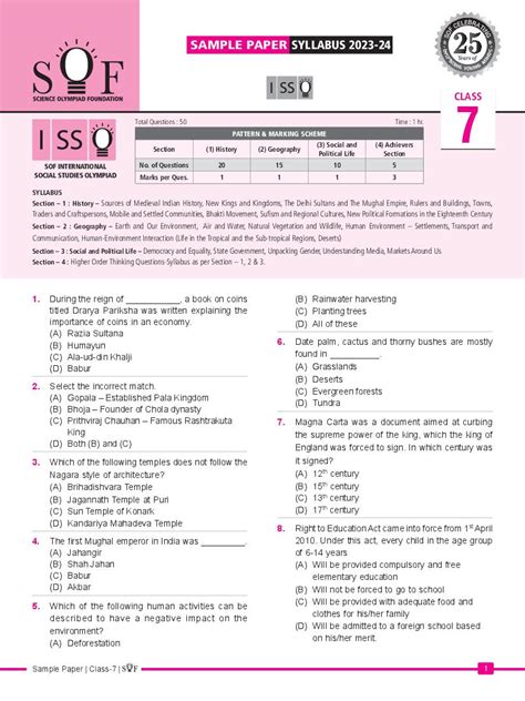 Sof Isso Sample Papers 2024 Class 7 Download Pdf Aglasem