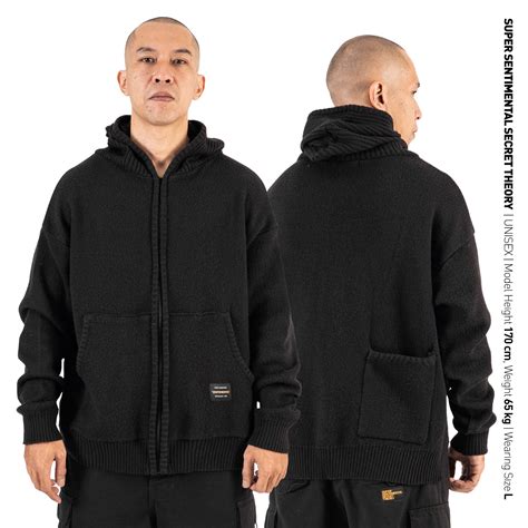 Contour Knitted Zip Up Hoodie Black Super Sentimental Secret Theory