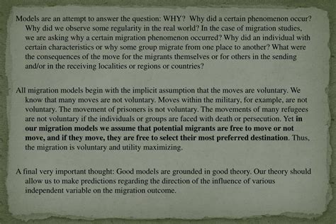 Ppt Understanding Migration Models Predicting Migration Patterns