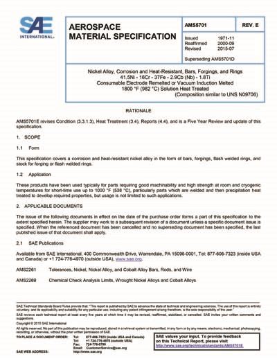 Sae Ams 5701e 2015 Sae Ams5701e 2015 Nickel Alloy Corrosion And Heat Resistant Bars
