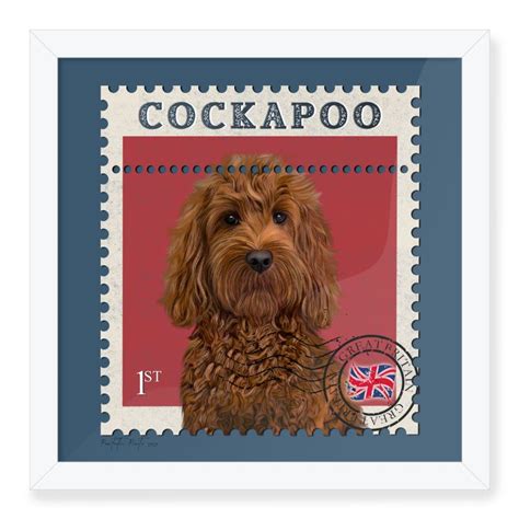Cockapoo Stamp Art Print Red