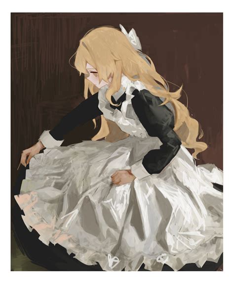 Safebooru 1girl Absurdres Apron Bangs Black Dress Blonde Hair Border