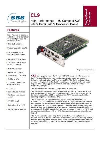 High Performance 3u Compactpci Intel® Pentium® M Processor