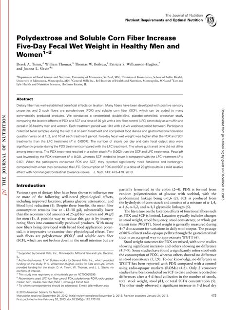 Pdf Polydextrose And Soluble Corn Fiber Increase Five Day Fecal Wet