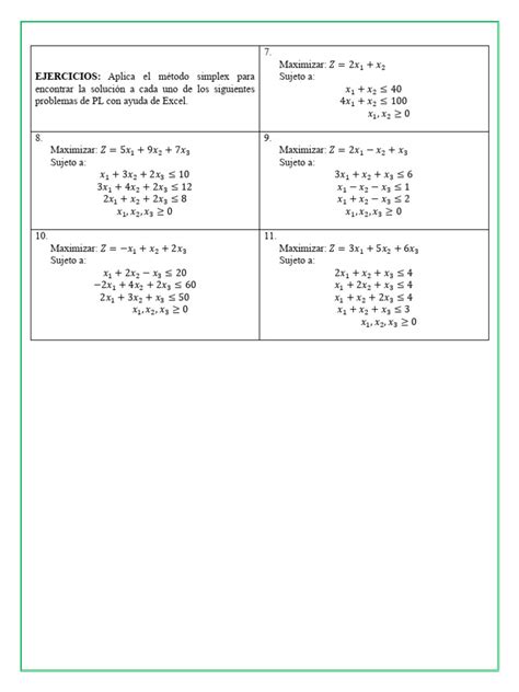 Ejercicios 2 Simplex Excel Pdf
