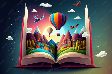 Maravilloso Mundo De Libros Abiertos Dentro De La Imaginación Fantasía