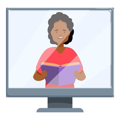 Premium Vector Teacher Is Giving Online Class Holding A Book On Computer Screen