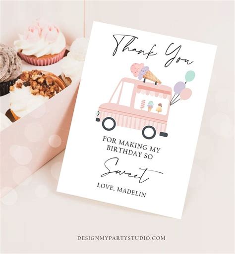 Editable Ice Cream Truck Thank You Card Ice Cream Birthday Thank You