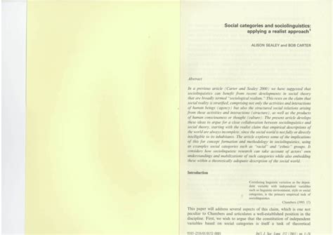 Pdf Social Categories And Sociolinguistics Applying A Realist Approach