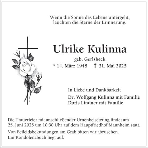 Traueranzeigen Von Ulrike Kulinna Trauerportal Ihrer Tageszeitung