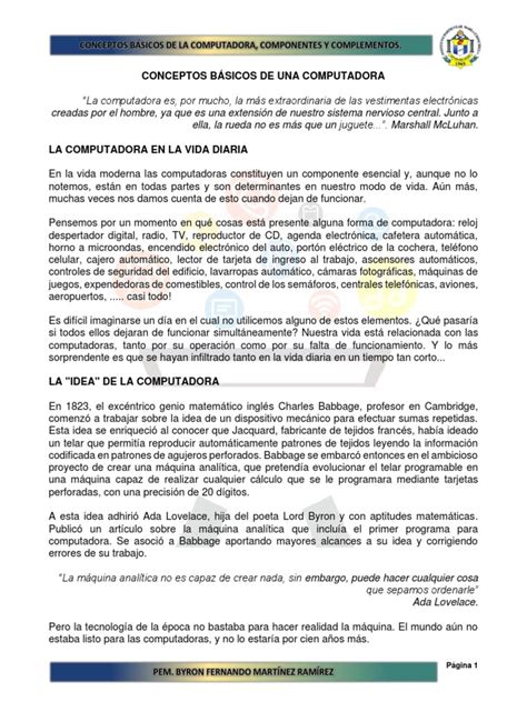 Conceptos Basicos De La Computadora Componente Y Complementos Pdf